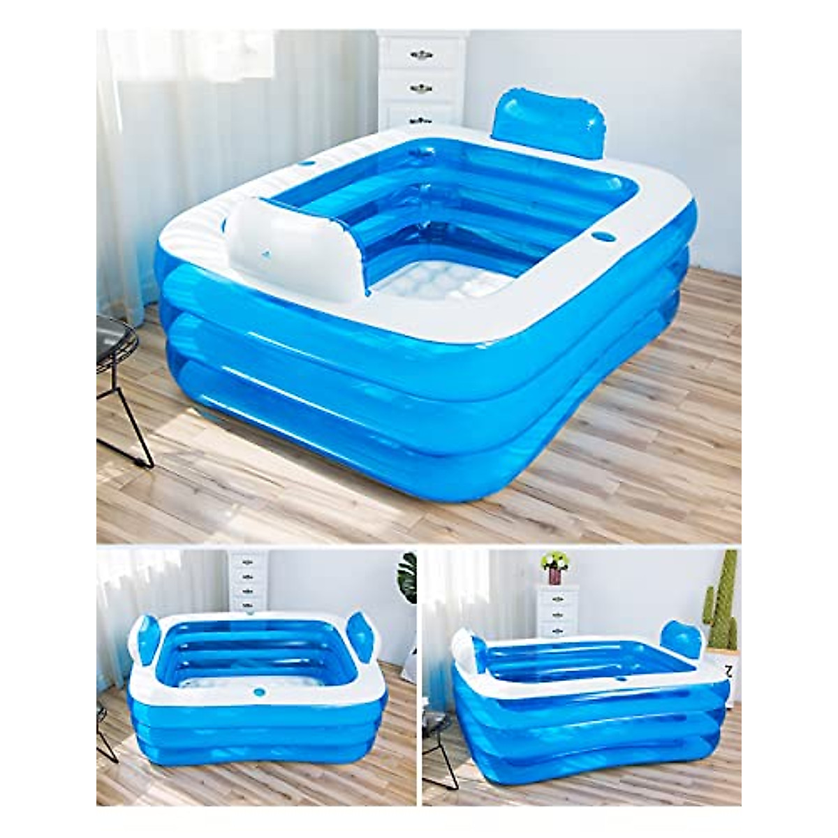 Gweaty XL Blue Color Inflatable Bathtub Plastic Portable Foldable Bathtub Soaking Bathtub Home SPA Bath, 160x120x60cm