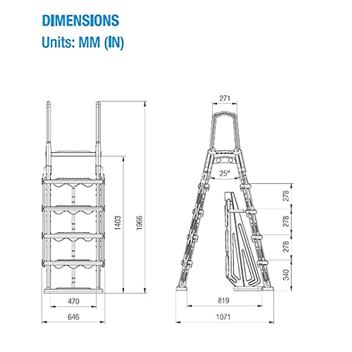 Aqua Select White Flip-Up A-Frame Ladder for Above Ground Swimming Pools 48-54" H