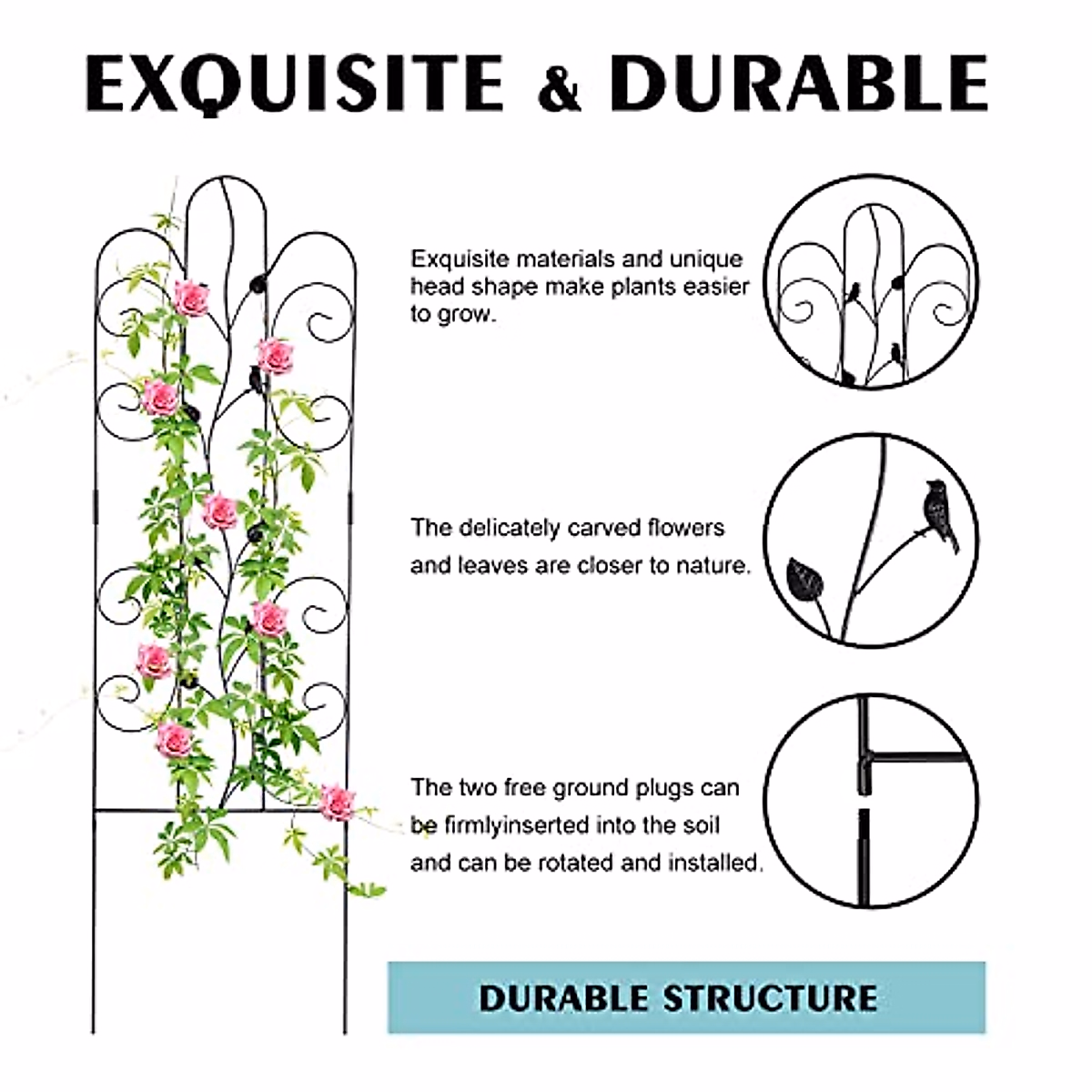 XYADX Metal Garden Trellis for Climbing Plants & Roses 61''x 18.5" Plants Support Rustproof Sturdy Leaves Garden Trellis for Vegetables Trellis for Potted Plants Pack of 2 - Black