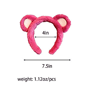 ZHOUMEIWENSP Bear Ears Cute Headband Fluffy Hairband, Animal Head Wear for Party Celebrations Cosplay Dress up Costume Makeup Washing Face Kids Adults Women Gift (Rose red)