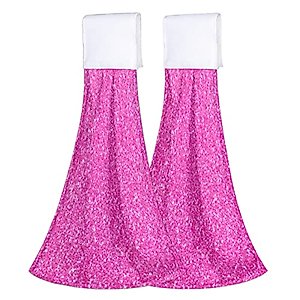 bisibuy Pink Galaxy Hanging Hand Towel 2 Pieces Soft Absorbent Velcro Closure Hand Towels for Kitchen Bathroom Home Decorative 12x17 Inch