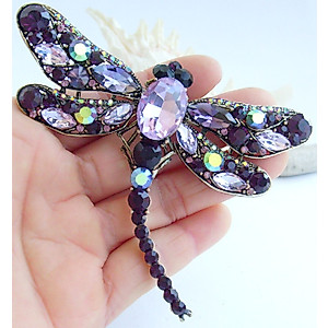 Sindary Art Style Dragonfly Keychain Pendant Rhinestone Crystal K5684 (Gold-Tone Purple)