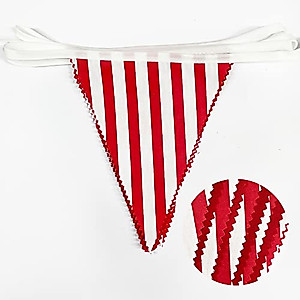 32Ft Red and White Striped Pennant Banner Fabric Triangle Flag Bunting Garland Streamer for Carnival Circus Kids Birthday Wedding Christmas New Years Party Outdoor Garden Hanging Festivals Decoration