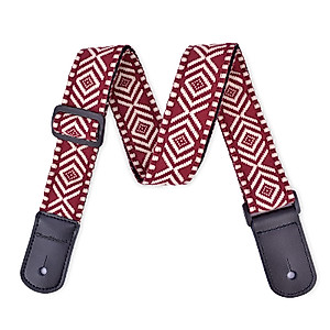 CLOUDMUSIC Tenor Concert Soprano Baritone Ukulele Strap Coloful Hawaii Floral Jacquard For Adult Size And Kids(Ethnic Red)