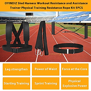 OYINDIZ Weight Sled Harness Kits, 5 PCS Pulling Strap for Running, Speed Power Agility Training Full Body Workout Football Exercise Equipment for Outdoor Men and Women 6.6FT
