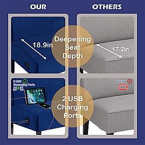 STHOUYN Mini Small Comfy Couch Armless Loveseat Sofa for Bedroom with USB Port, Velvet Small Couches for Small Spaces Living Room, Apartment Office Dorm (Navy Blue)