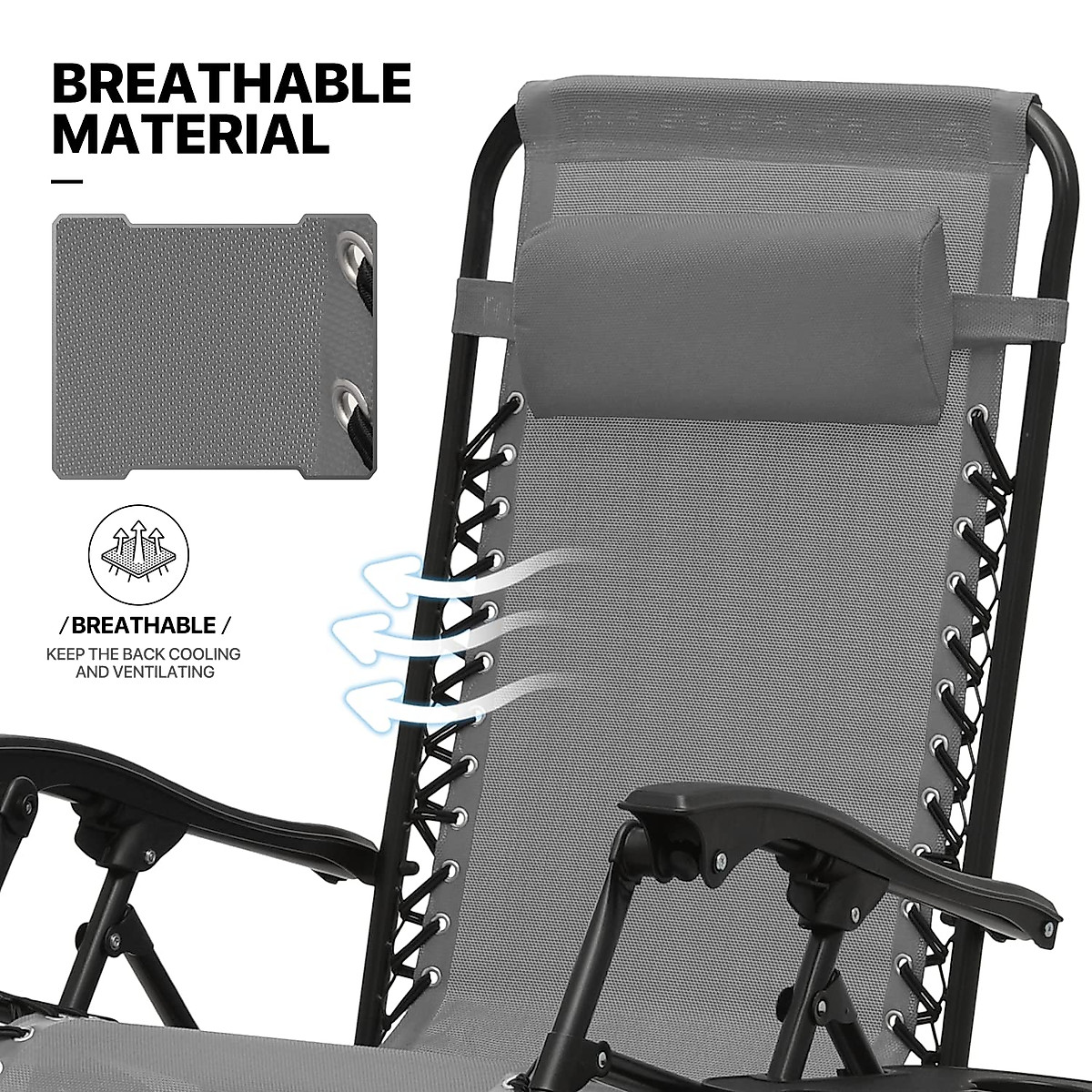 MoNiBloom Indoor/Outdoor Zero Gravity Chairs 3-Piece, Adjustable Folding Reclining Chairs with Folding Table, Pillow and Tray, Pool Patio Lawn Beach Vacation Lounger, 330lbs Capacity, Grey