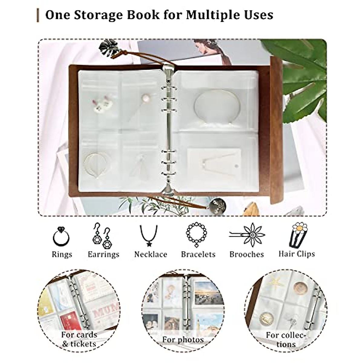 Jewelry Storage Book, PU Leather Travel Jewelry Organizer with Anti-drop Pockets, Portable Earrings Travel Album with Transparent Jewelry Bags for Rings, Bracelets(70 Grids+70 Anti-Oxidation PVC Bags)