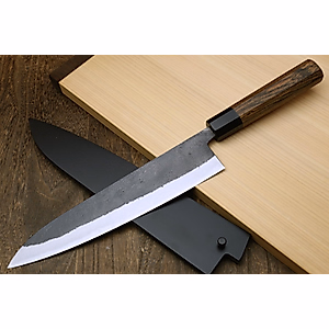 Yoshihiro Japanese High Carbon White Steel #2 Nashiji Gyuto Chefs Knife with Cocobolo Wood Handle (9.5'' (240mm))