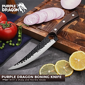 Purple Dragon 7 Inch Ultra Sharp Blade Boning Knife with 7.5 Inch Meat Cleaver Fish Fillet