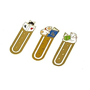 Starte 3Pcs Funny Cute Cat Theme Metal Bookmark for Cat Lovers Book Marker Lovely School Office Supplies for Kids
