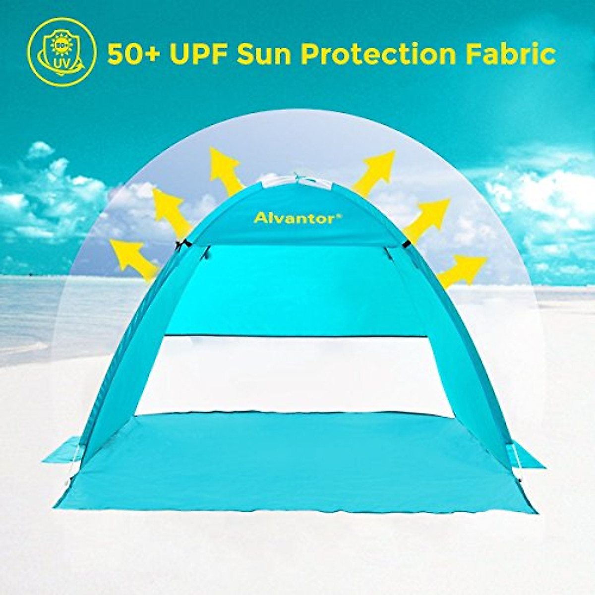 Alvantor Coolhut Beach Tent Beach Umbrella Outdoor Sun Shelter Cabana Automatic Pop Up UPF 50+ Sun shade Portable Camping Fishing Hiking Canopy Easy Setup Windproof (PATENT PENDING) 7014V 1-3 Person