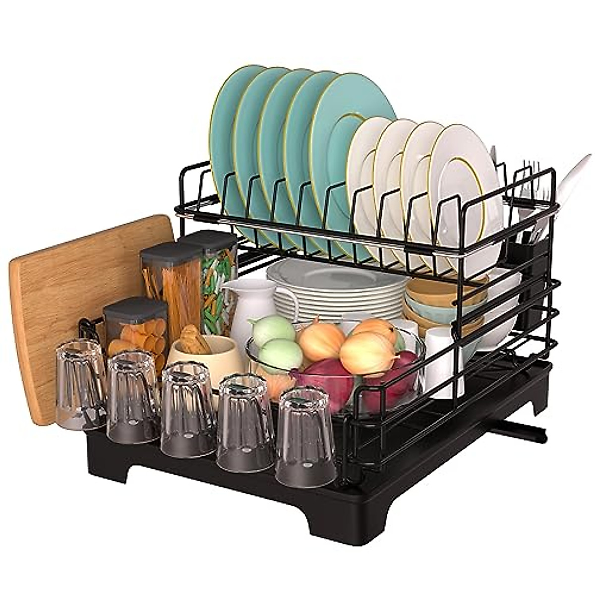 Zhithink Dish Drying Rack, Multifunctional Dish Rack, Kitchen Dish Drying Rack Dish Racks for Kitchen Counter Drying Rack for Kitchen Sink Drying Rack Kitchen, 2-Tier Pull Out Dish Drying Rack