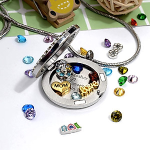 Veeshy A Mothers Love Has No End Floating Locket Necklace Pendant with Charms & 24PCS Birthstones, Mother's Day Birthday Xmas Gifts
