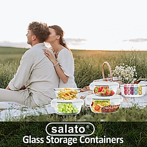salato Glass Storage Containers with Lids 8 Piece, 100% Leak Proof & BPA Free Glass Containers with Lids, 4 Set Nesting Round Glass Food Storage Containers Safe for Freezer/Oven/Microwave, Grey