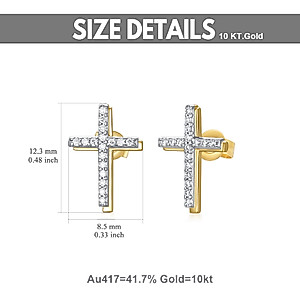 10K Real Gold Moissanite Cross Stud Earrings for Women, MUUYON 10K Solid Yellow Gold Simple Cute Elegant Studs, Ideal Gift for Women Mother Wife