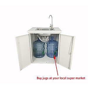 Steel Cabinet Portable Sink Self Contained Hand Wash Station Mobile Sink Water Fountain Water Supply 110V/12V Powered Built-in Pump Water Jugs NOT Included 24 X 18 X 30" Cabinet Size 10094-NPF