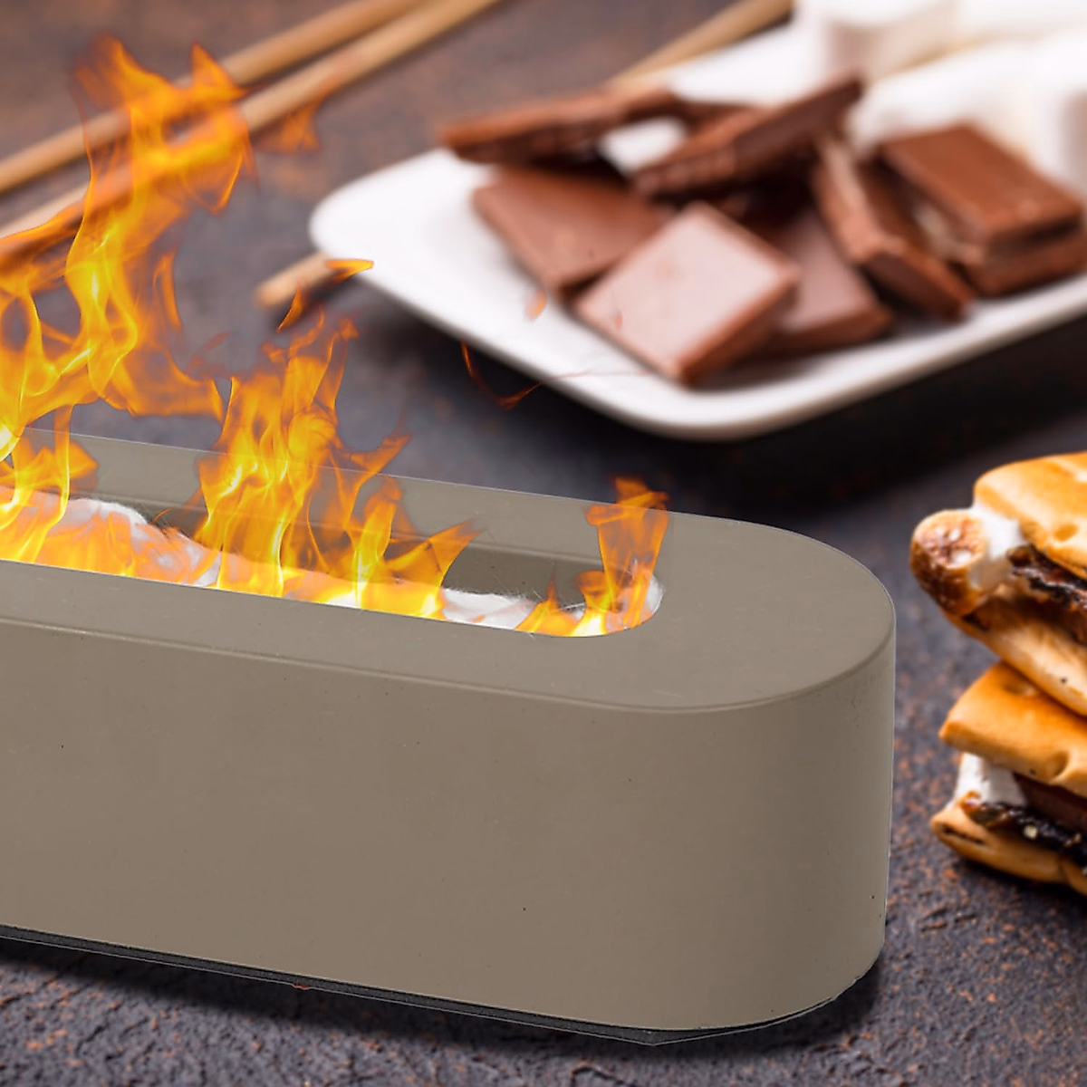 BPS Portable Mini Concrete Tabletop Fire Pit, Compact Rectangular Design in Brown for Indoor & Outdoor - Bio Ethanol Fuel