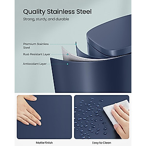 SONGMICS 13 Gallon (50 L) Trash Can, Stainless Steel Kitchen Garbage Can, Recycling or Waste Bin, Soft Close, Step-On Pedal, Removable Inner Bucket, Midnight Blue ULTB050L01