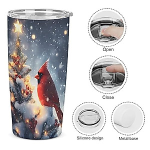 KIOWEIR Christmas Tree Bird Stainless Steel Tumbler 20oz With Lid And Straw, Insulated Tumblers Coffee Cup, Travel Mug for Ice Drink & Hot Beverage for Women Men Boys Girls