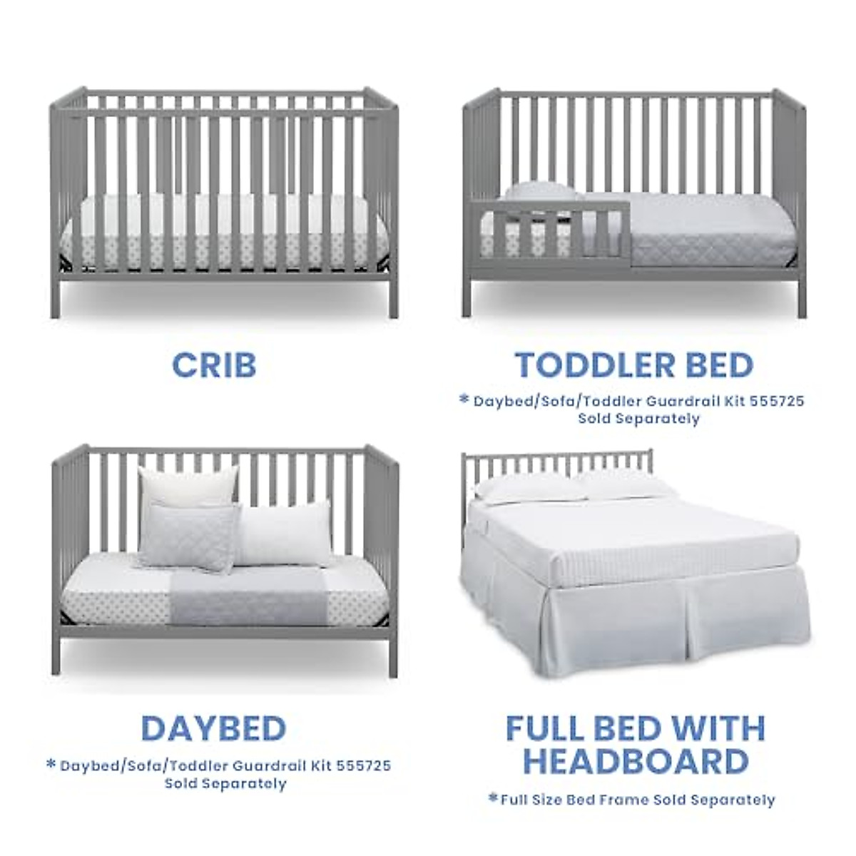 Delta Children Heartland 4-in-1 Convertible Crib - Greenguard Gold Certified, Grey