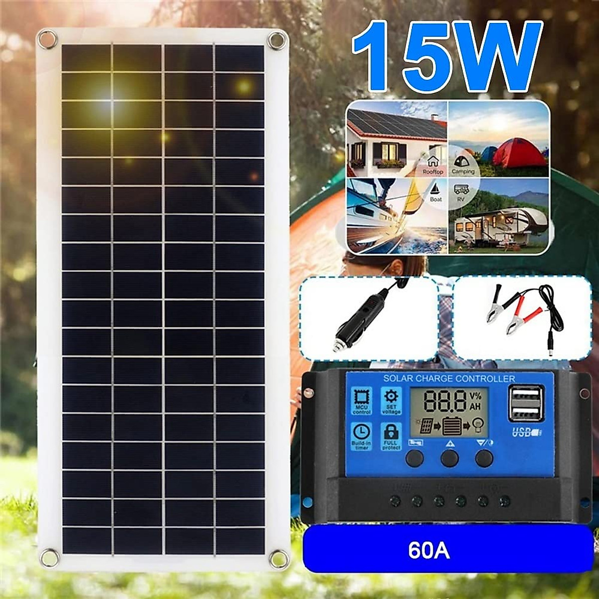 KVSERT 15W Solar Panel 12-18V Solar Cell Solar Panel for Phone RV Car MP3 PAD Charger Outdoor Battery Supply B