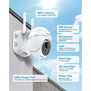 Security Camera Outdoor Wireless, MECO WiFi Camera 360° PTZ Solar Powered Security Camera with Motion Detection, 2 Way Audio, Night Vision, IP65 Waterproof, Encrypted SD/Cloud
