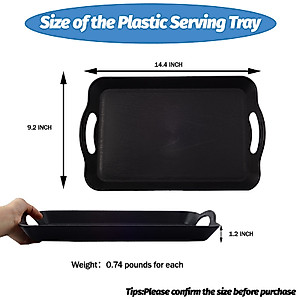 LEEHOWA 3 Pack 14 inches Plastic Tray with Handles Rectangle Serving Set, Multipurpose Waterproof, Non Slip Trays for Food, Parties, Coffee Table, Buffets, Breakfast(Black Wood Grain)