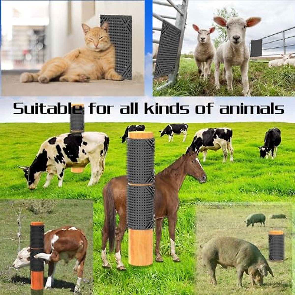 Sovipal Upgraded Equine & Bovine Massage Brush Kit - Soft Touch Itchin Post Pad- Animal Scratchers for Safe and Satisfying Itch Relief with Hoof Pick- 2Pieces