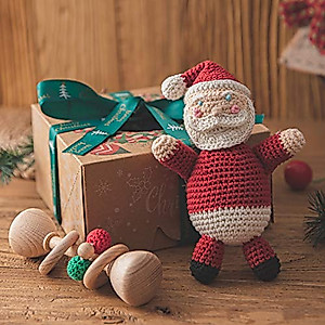 Wooden Baby Rattle with Santa Doll Crochet Organic Montessori Inspired Toy Christmas Gifts Unisex Newborn Rattles Toys
