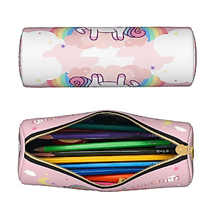 Unicorn Pencil Case Round Pink Zipper Pencil Pouch Rainbow Round Pen Bag for Women Girls