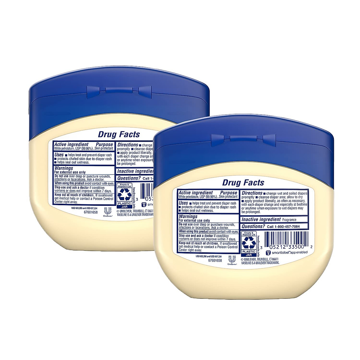 Vaseline, 100% Pure Petroleum Jelly Baby, Dermatologist Recommended, Hypoallergenic, Skin Protectant, Treat & Prevent Diaper Rash and Chafed Skin, Seals out Wetness, 2 pack -13 oz ea