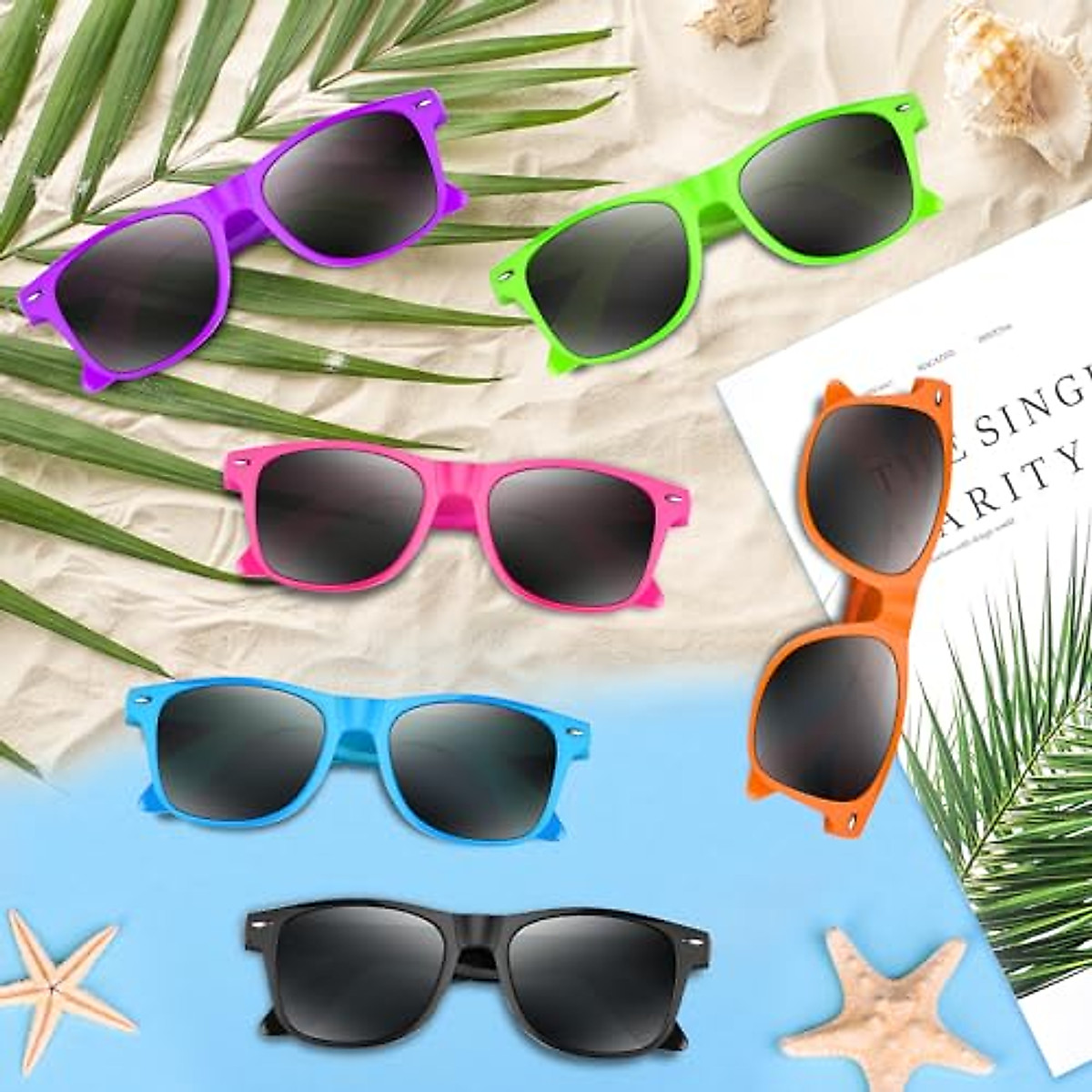 NEBURORA 6 Pack Neon Sunglasses Bulk Classic Retro Multicolor Party Sunglasses for Goody Bag Fillers Toys Adult Men Women Birthday Summer Beach Party Favors