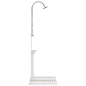 vidaXL Solid Wood Fir Wooden Garden Shower Portable Mobile Pressure Adjustable Outdoor Camping