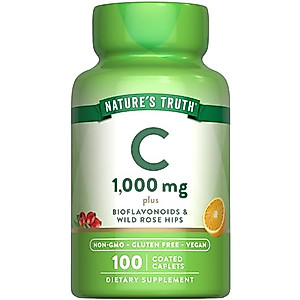 Vitamin C Bioflavonoids & Rose Hips | 1000mg | 100 Caplets | Vegetarian, Non-GMO, Gluten Free | by Nature's Truth