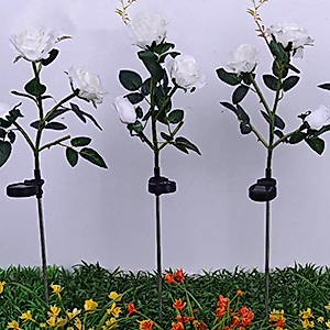 DOITOOL Decoration Lights Outdoor LED Garden Solar Flower Lights Rose Flower Lamp Stake Decorative Landscape Lights Ground Plug Light for Home Garden Lawn Way Party Decor White Outdoor Stakes