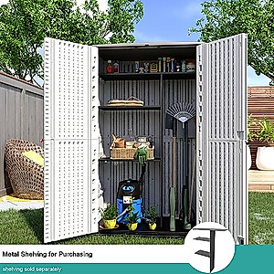 Outdoor Storage Shed,KINYING Outdoor Storage Cabinet Waterproof with Double Doors,52 Cu.ft Resin Vertical Tool Shed for Garden,Patio,Backyard,4×2.5×6.6 FT
