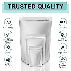 100 pcs Mylar Bags, Resealable Bags, Large Mylar Bags for Food Storage, Sealable Bags for Packaging, Aluminum Bags 10 Mil Thickness with 400cc Oxygen Absorbers & 100 Labels, 3 Sizes (10x14, 6x9, 4x6 inches)