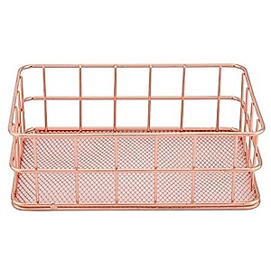 FTVOGUE Makeup Storage Basket Organizer, Rose Gold Mesh Cosmetic Storage Holder Shelves for Makeup Brush Pen Holder(C)