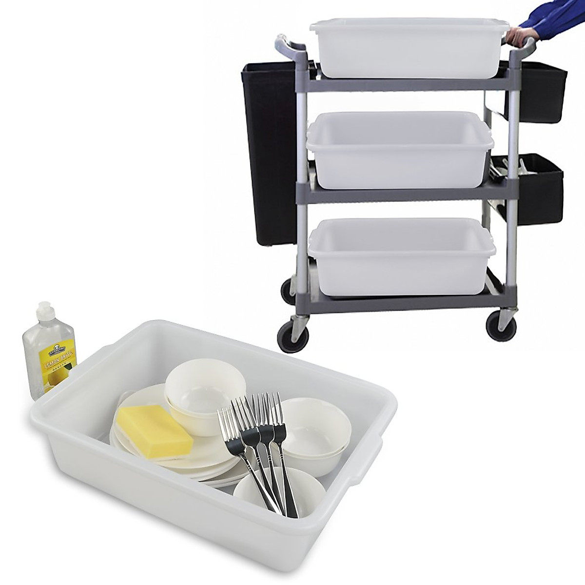 Morcte 3-Pack 13 L Commercial Bus Box, Plastic Bus Tub/Wash Basin, White