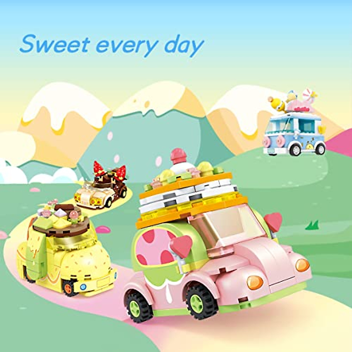 MENYORD Friend ice Cream Food Truck City Street View Building Block Toy, Collection Toy or Birthday Gift for Boys and Girls Aged 6 and Above, New 2023 (Cream Truck)