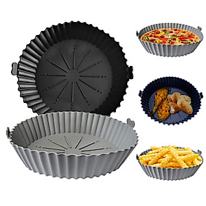 RMH Air Fryer Silicone Liners-Best Disposable Reusable Heat Resistant Non Stick Replacement Parchment Paper Liners Easy Clean Air Fryer Accessories 2-Pack Round Air Fryer Liners For 3QT-5QT (2.1*8.4)