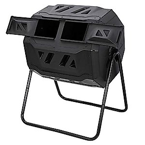HomGarden Compost Bin from BPA Free Material for Garden and Outdoor, 43 Gallon Dual Chamber Rotating Tumbling Composter with Sliding Door, Black