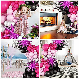 GREMAG Black Pink Balloon Arch Kit, 114Pcs Balloons Party Decorations, Black Pastel Silver Latex Balloons with Hot Pink Explosion Star, for Birthday Girls Theme Party Baby Shower Wedding