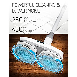 MARK LIVE Electric Mop, Cordless Floor Cleaner, LED Headlight and Water Sprayer with 300ml Tank, Up to 60 Mins of Powerful Spin, Polisher for Hardwood, Tile and Laminate Floors, 6 Mop Pads