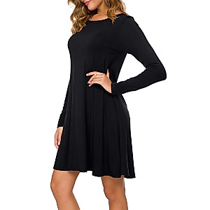 POPYOUNG Spring Dresses for Women 2023 Long Sleeve T Shirt Dress Casual Swing Dress XL, Black
