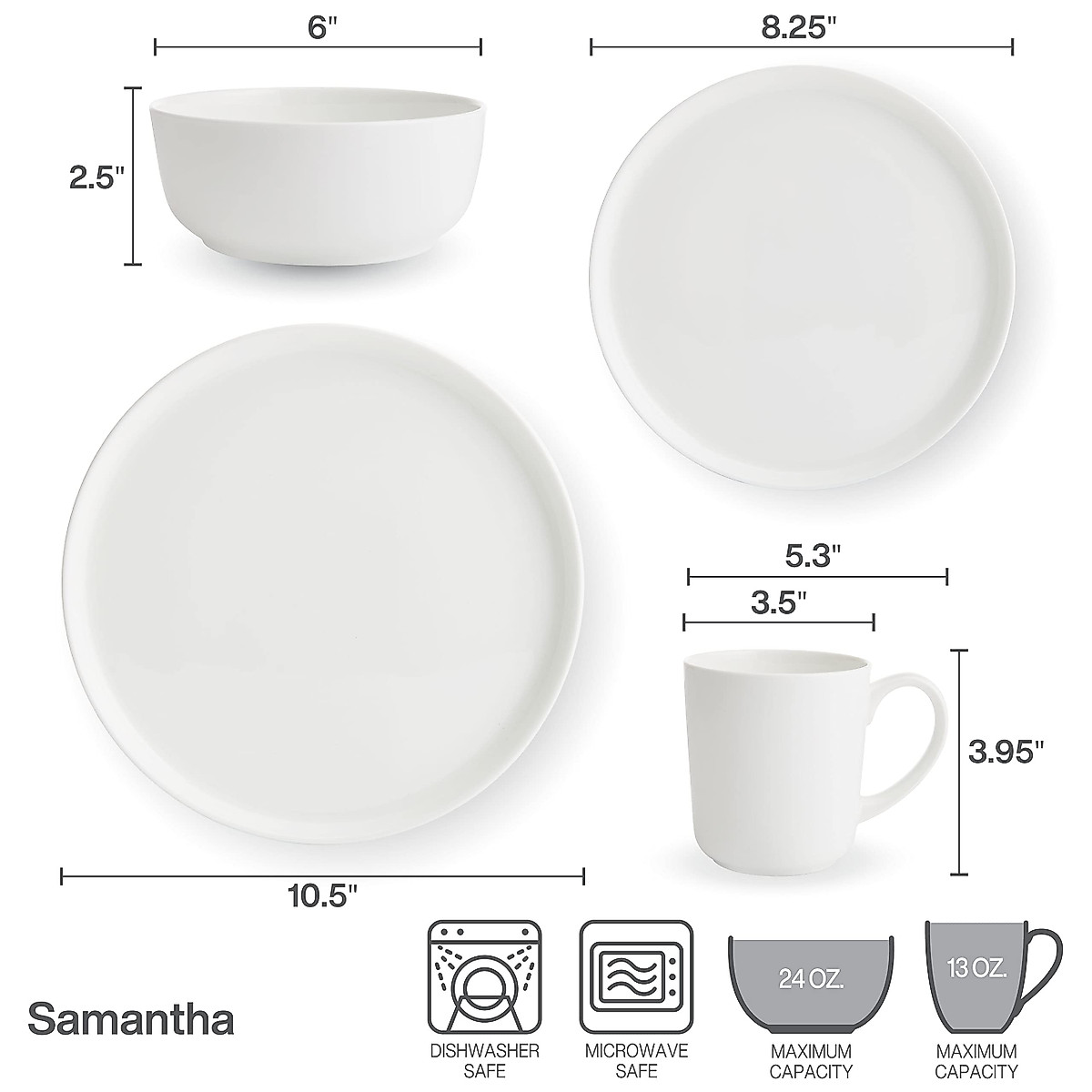 Mikasa 5266100 Samantha Chip-Resistant 16 Piece Set, Service for 4 White, Service For 4