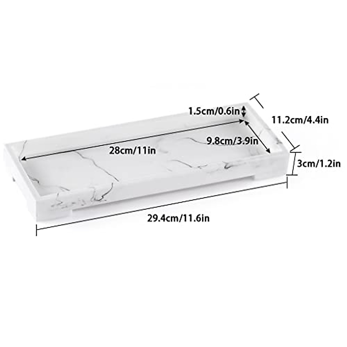 Sanbege Bathroom Vanity Tray Rectangle, Resin Storage Dish, Toilet Tank Top Tray for Soap, Towel, Candle, Plant, Perfume, Jewelry Organizer (Marble White)