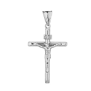 Fine Jesus Christ INRI Crucifix Cross Pendant (1.17") in Solid Sterling Silver