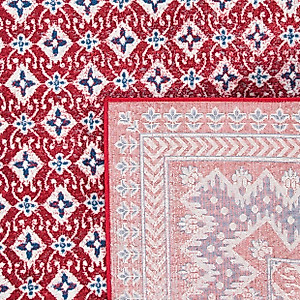 SAFAVIEH Brentwood Collection 8' x 10' Red / Ivory BNT899Q Traditional Oriental Distressed Non-Shedding Living Room Bedroom Dining Home Office Area Rug